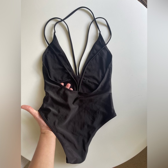 Swim | Small Black Cross Low Back Deep V One Piece Swimsuit | Poshmark